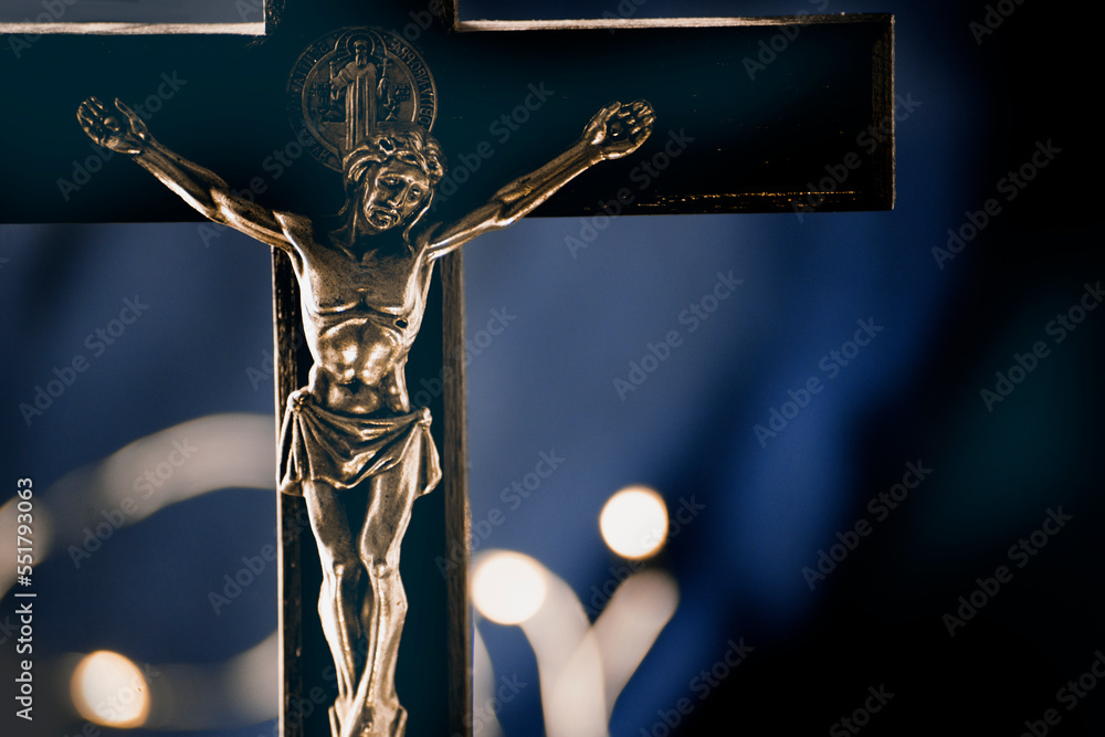 Part of the statuette with the Crucifixion of Jesus Christ, at close ...