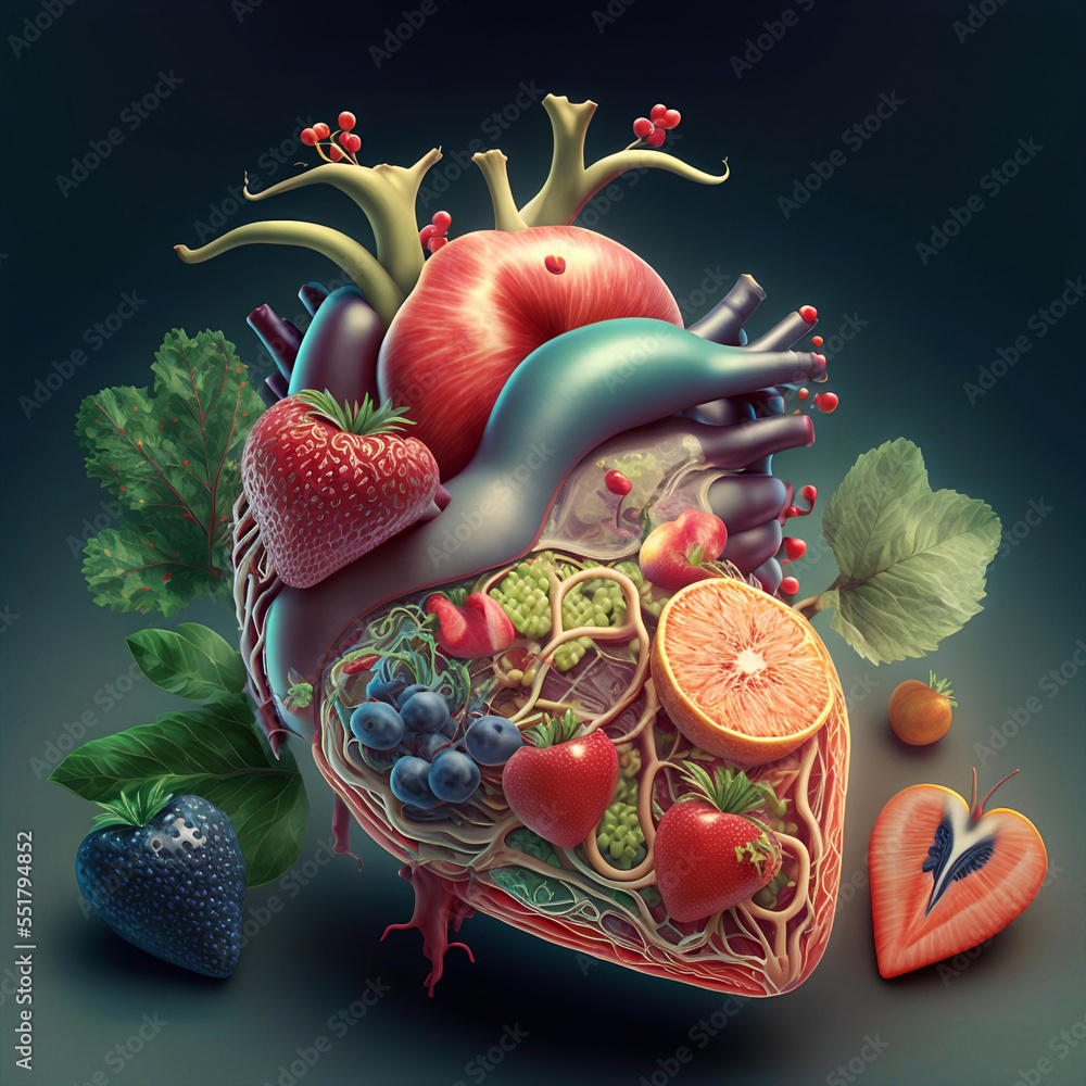 Healthy heart illustration made out of fruits and vegetables. Clean ...