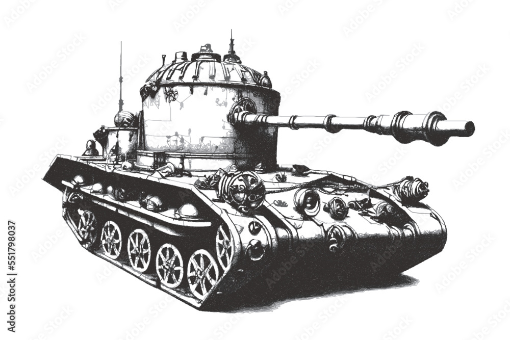 Steampunk battle tank. Fighting armoured vehicle. Doodle sketch. Vector ...