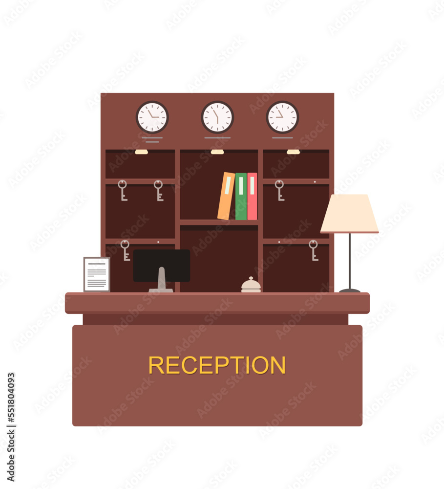 Hotel reception desk isolated on white background. Hotel interior ...