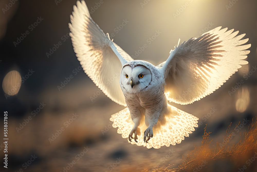 White owl in flight. Digital art Stock Illustration | Adobe Stock