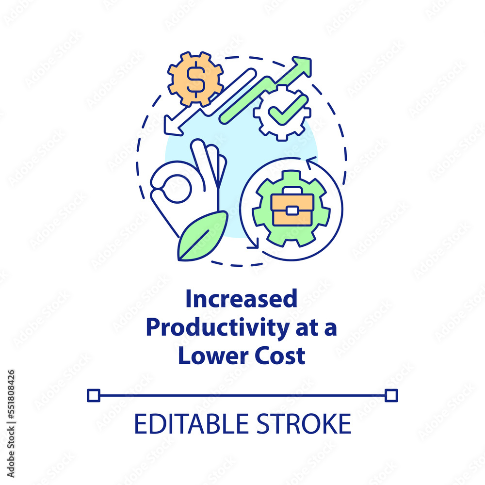 Increased productivity at lower cost concept icon. Eco-friendly ...