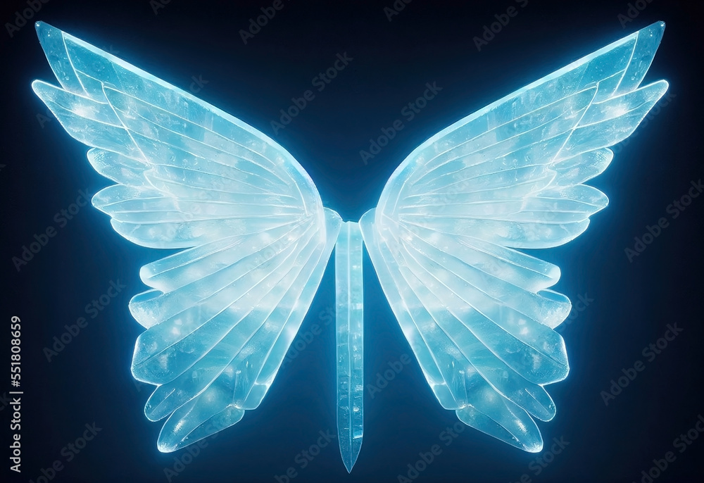 Illustrazione Stock Blue glassy ice wings. Diamond feathers. Cold ...