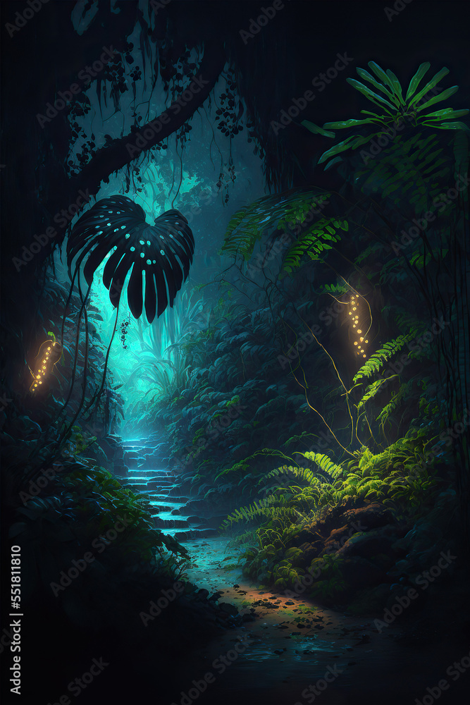 Night tropical jungle background Stock Illustration | Adobe Stock
