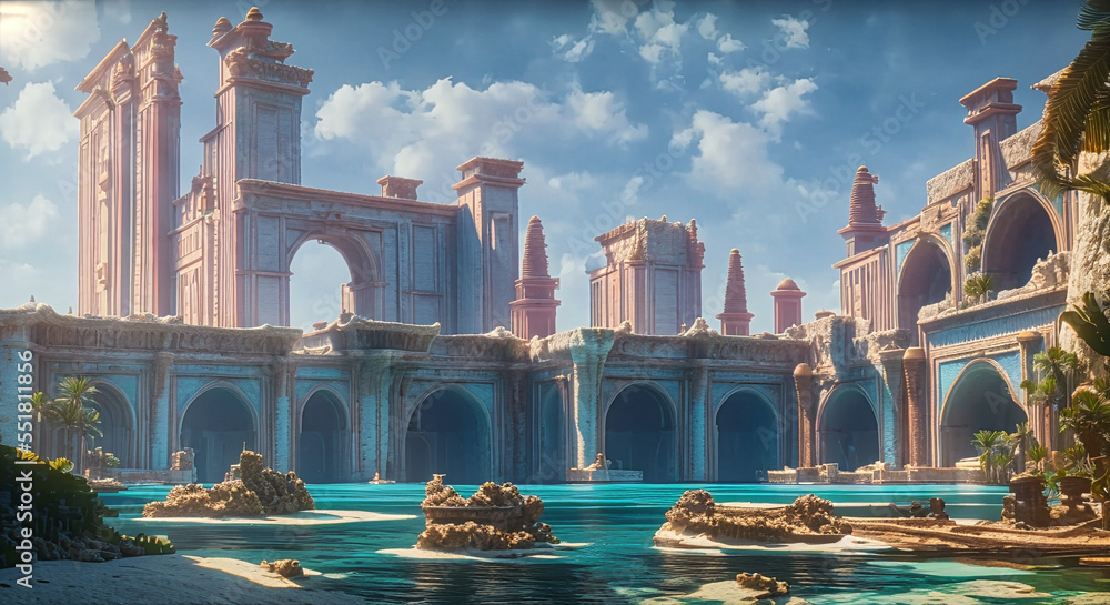 ภาพประกอบสต็อก fantasy illustration of ancient Atlantis city with huge ...