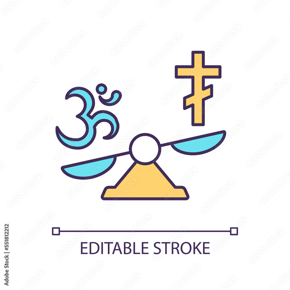 Science over faith RGB color icon. Religious debates. Scales with power ...