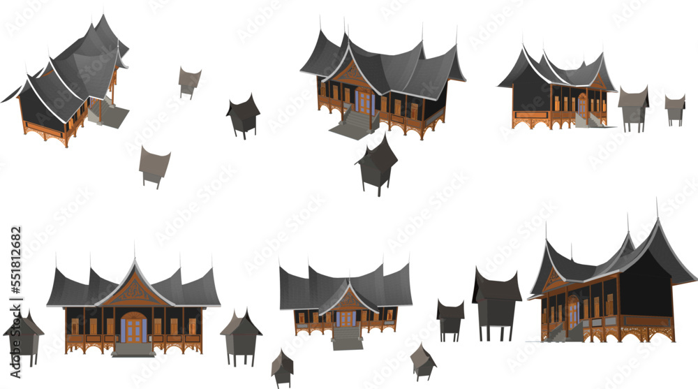set of illustration a collection of white background Minang traditional ...