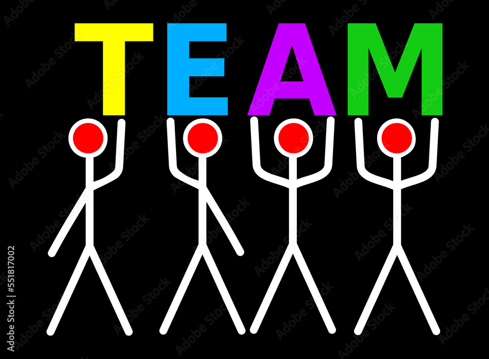 Line art human characters holding letters TEAM. Soft skills ...