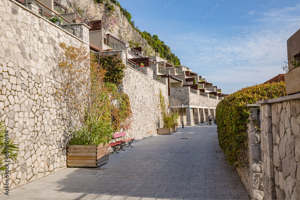 Portopiccolo, Sistiana, Italy - May, 2022: the promenade in ...