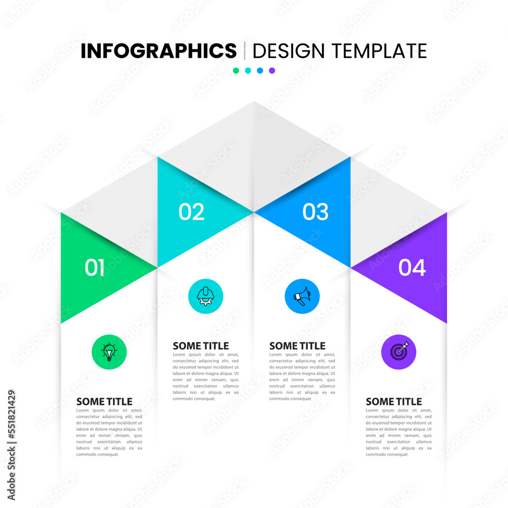 Infographic template. 4 arrows with numbers and text pointing to the ...