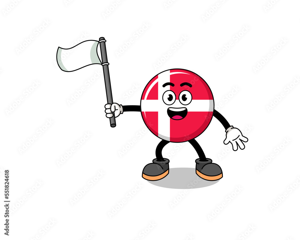 Cartoon Illustration of denmark flag holding a white flag Stock Vector ...