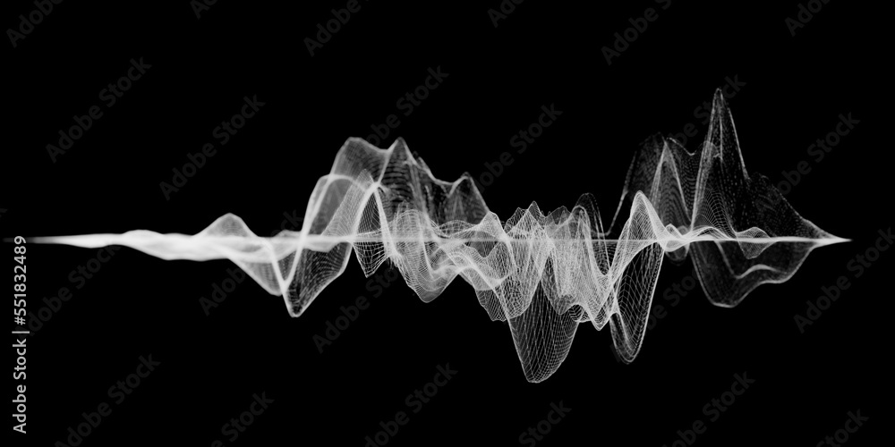 Illustration of abstract wireframe sound waves, visualization of ...