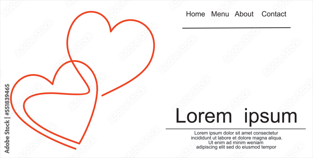Continuous line drawing of love sign with two hearts.vector minimalist ...