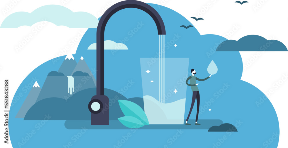 Clean mineral mountain water, transparent background illustration. Flat ...