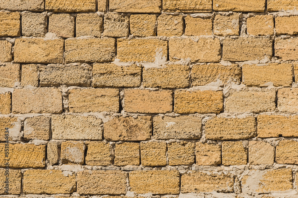 Shell brick wall texture stone background, building limestone sand ...