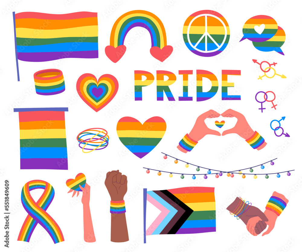 Cartoon Different Pride Lgbt Symbols Set Concept Flat Design Style ...
