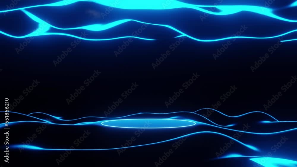 Empty blue neon circle podium on transparent with light waves ...