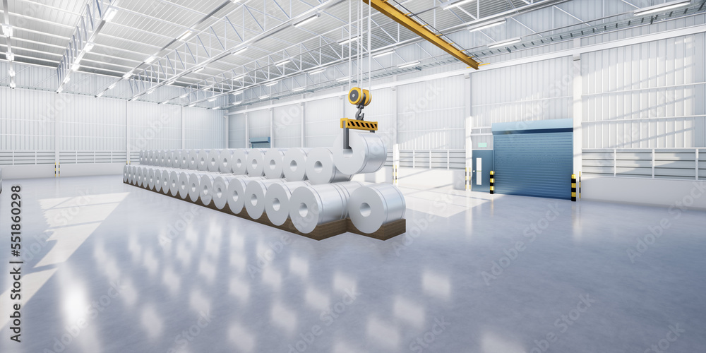 3d rendering of roll steel, stainless or galvanized steel coil inside ...