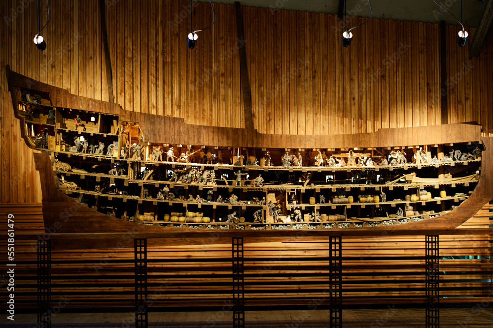Model of Vasa ship interior, scheme of decks Stock Photo | Adobe Stock