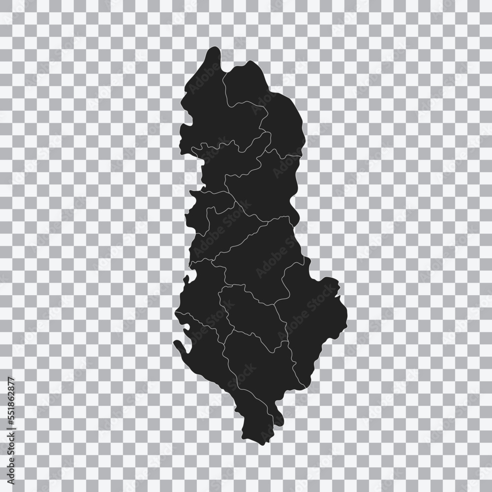 Political map of the Albania isolated on transparent background. High ...