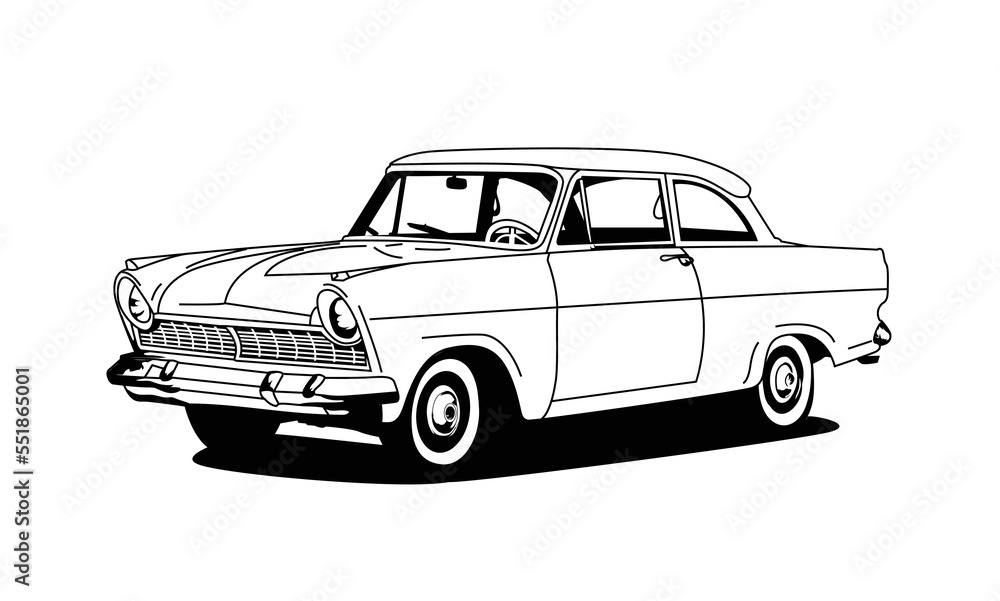 Car silhouette outline illustration black and white style Stock Vector ...