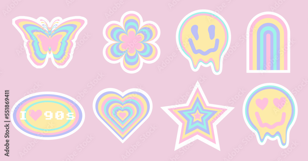 Cute trendy girly retro 2000s stickers with cartoon comic label patches ...