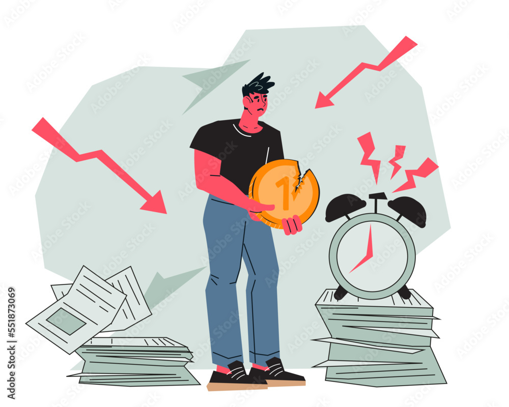 Overworked employee with low salary, flat vector illustration isolated ...