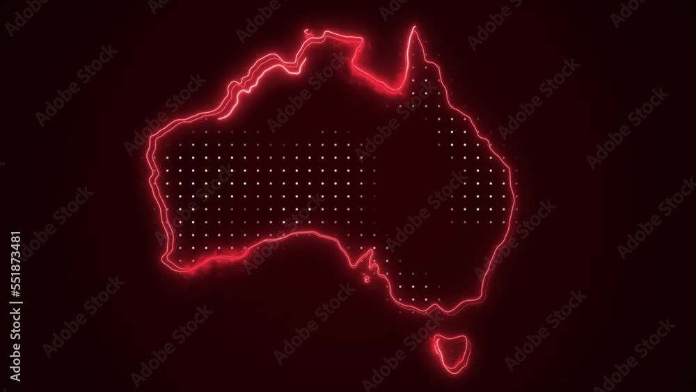 Neon Red Australia Map Borders Outline Loop Background Stock Video ...
