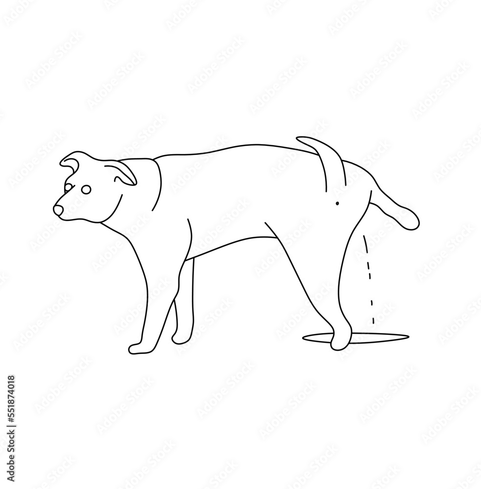 Vector isolated one funny pissing dog with raised paw colorless black ...