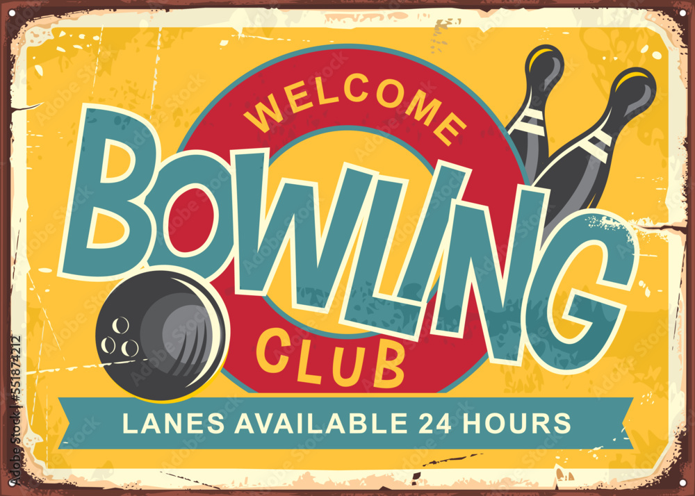 Bowling club retro sign idea with playful design elements and texts ...