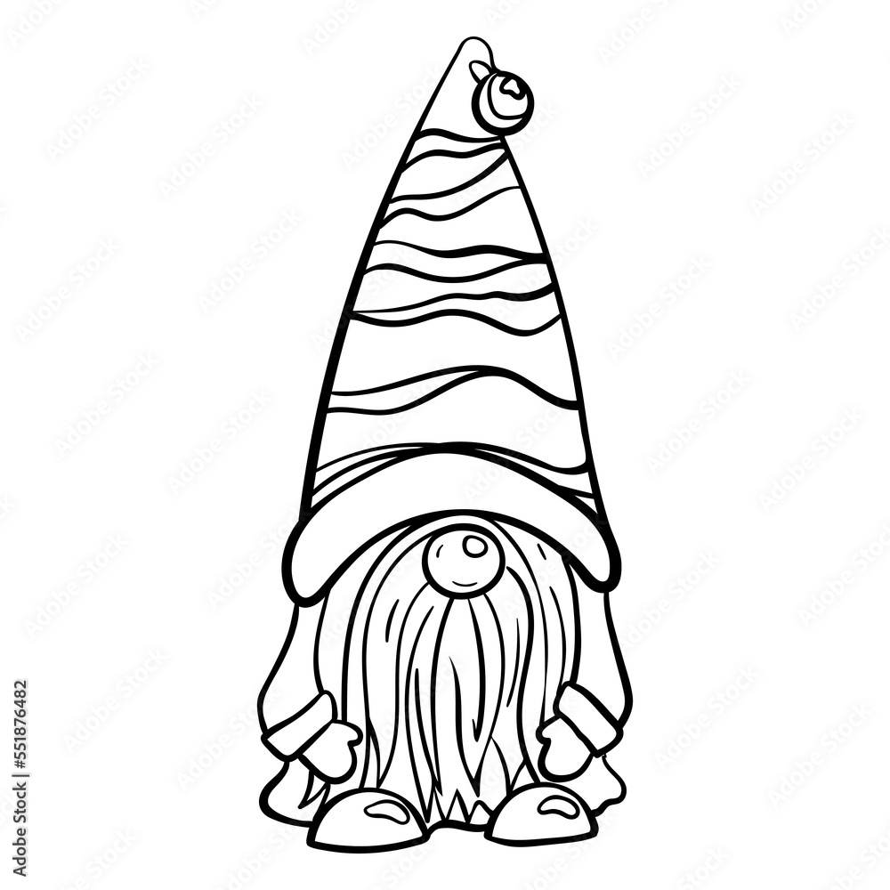 Gnome coloring page outline illustration. Line art cartoon character ...