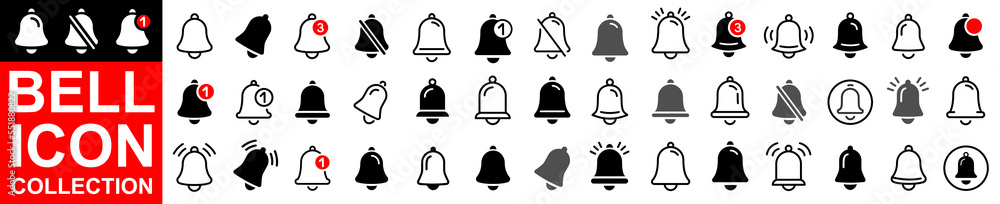 Notification bell big icon set. Notice message. Alarm symbol.Incoming ...