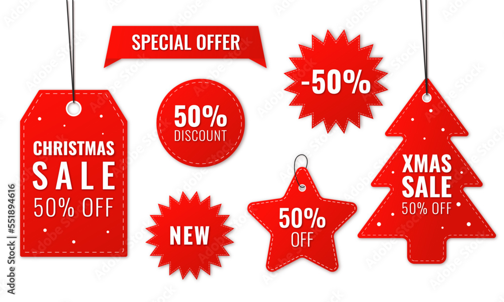 Set, collection of price tags or labels for Christmas and New Year ...