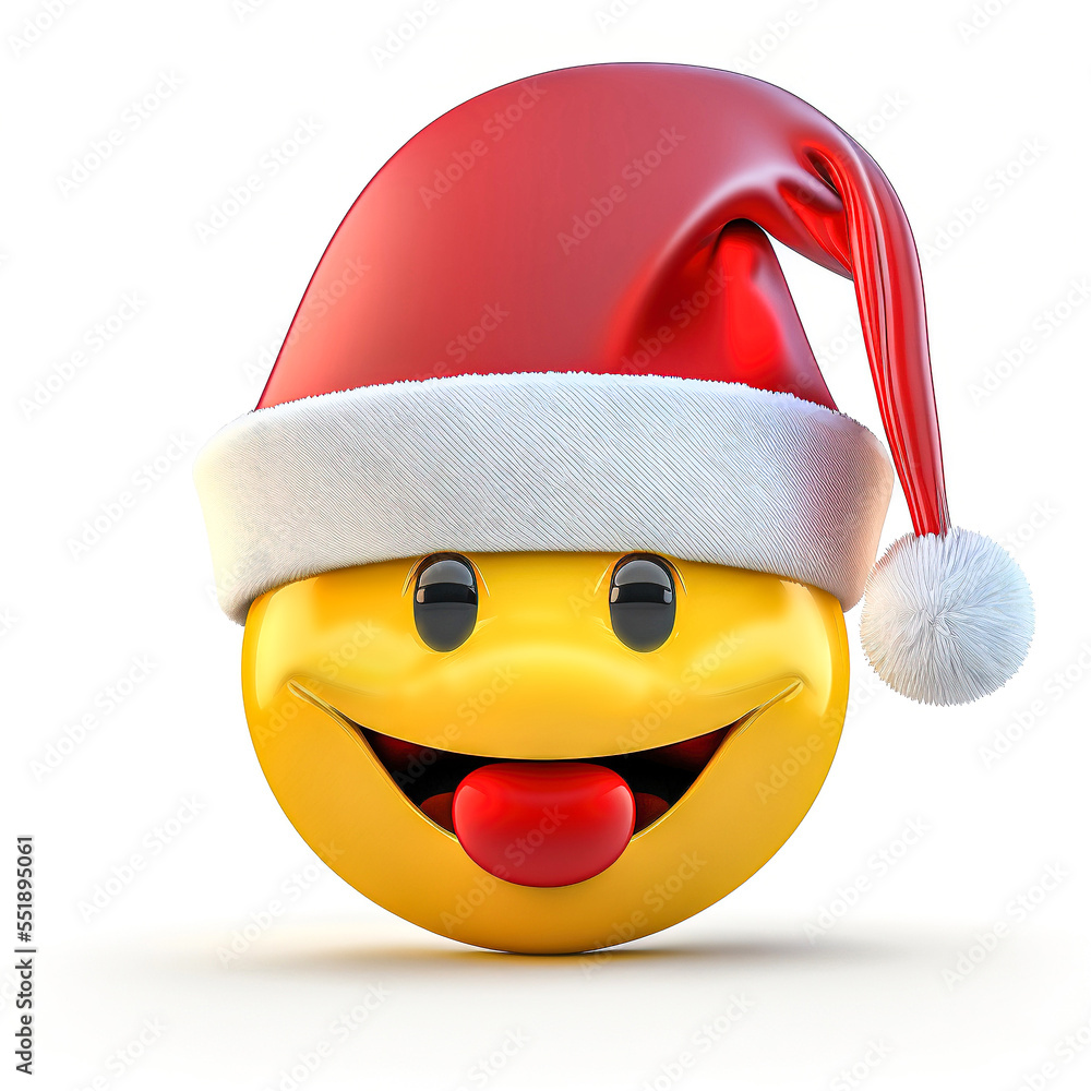 Christmas Emoji Wearing a Santa hat, Generative AI Digital Illustration ...