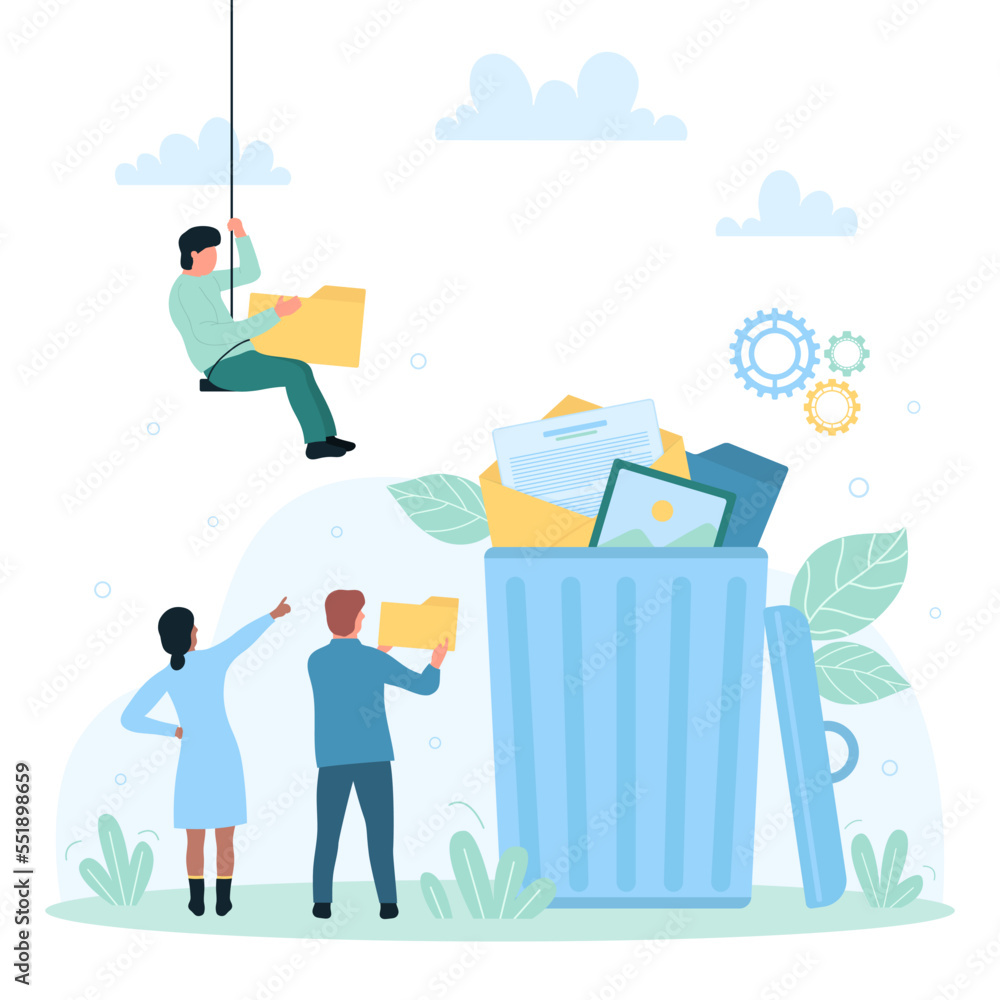 Data storage and management vector illustration. Cartoon tiny people ...