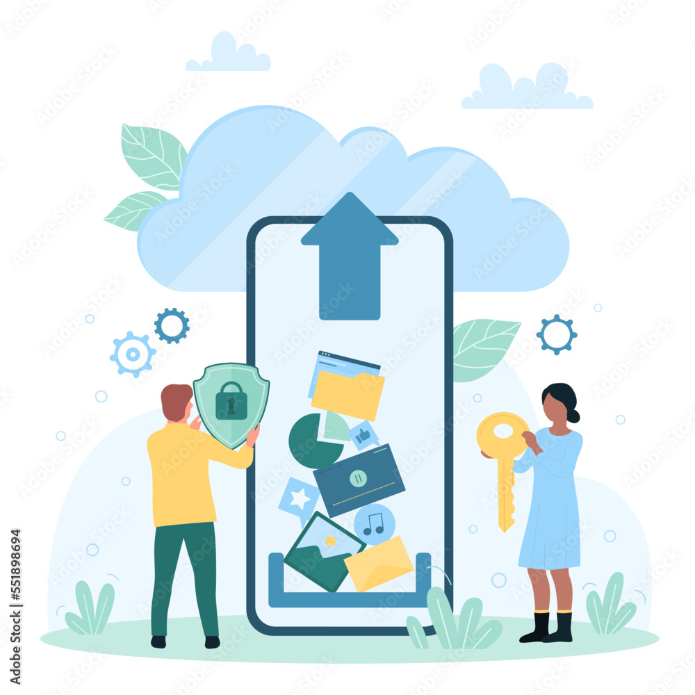 Data files upload to cloud storage vector illustration. Cartoon tiny ... Data files upload to cloud storage vector illustration. Cartoon tiny ...