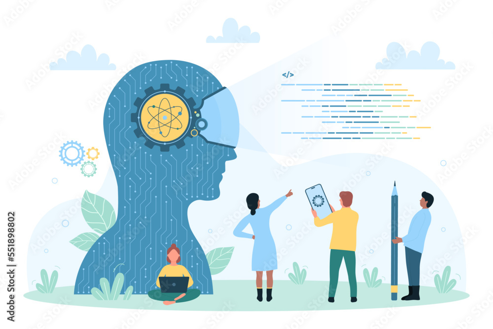 Artificial intelligence vector illustration. Cartoon tiny people work ...