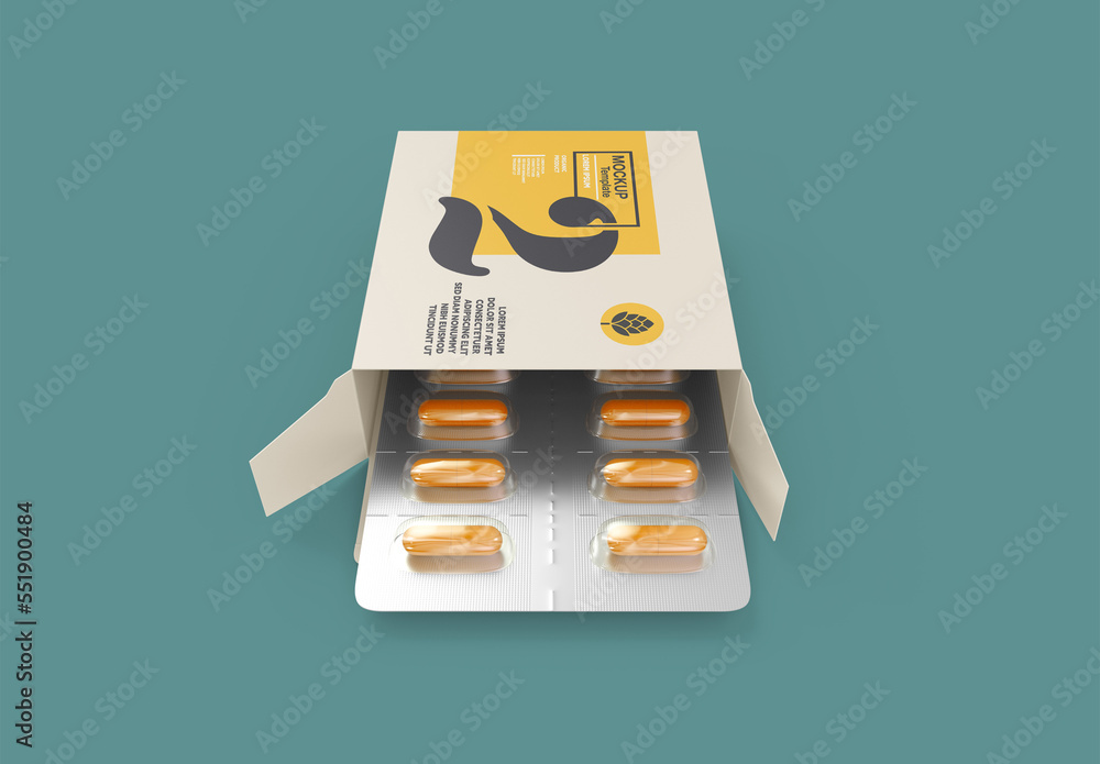 Paper Box with Pills Mockup Stock Template | Adobe Stock