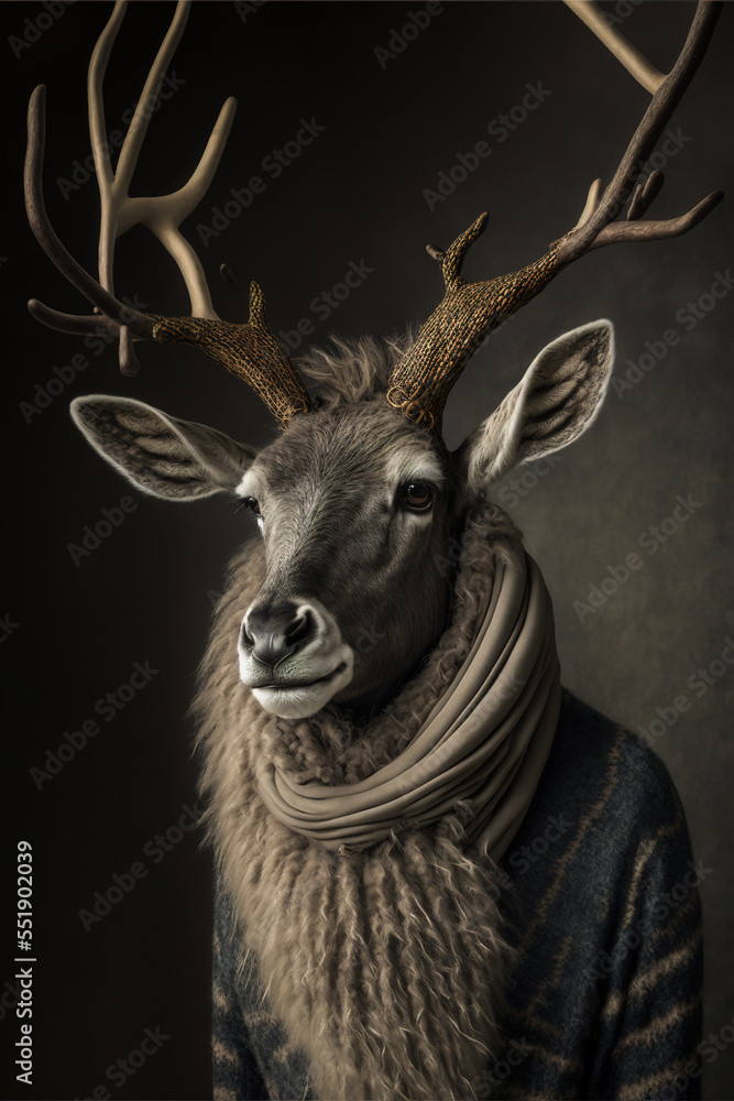 Reindeer renaissance painting portrait who looks like the ruler in ...