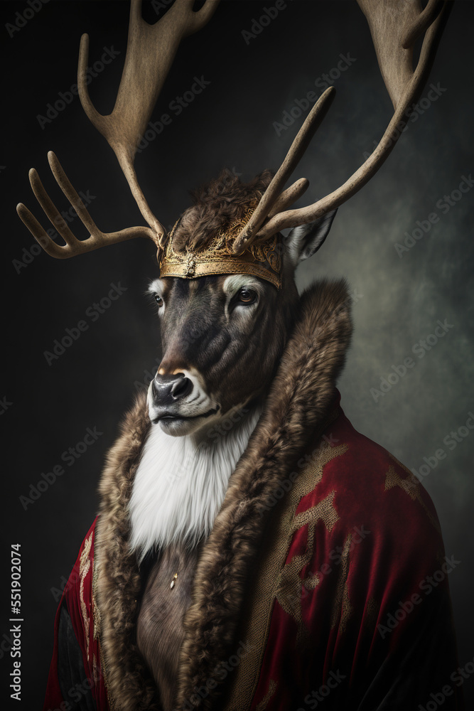 Reindeer renaissance painting portrait who looks like the ruler in ...