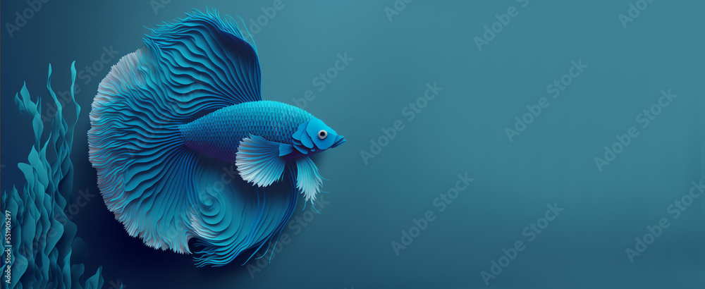 paper craft style illustration banner design of white purple betta fish ...