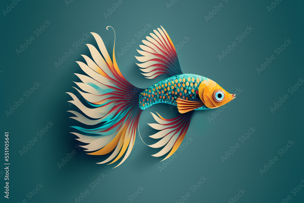 paper craft style illustration beautiful swimming guppy fish with full ...