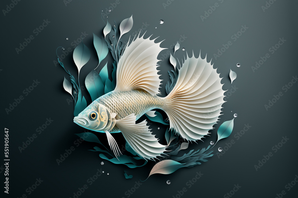 paper craft style illustration beautiful swimming guppy fish with full ...