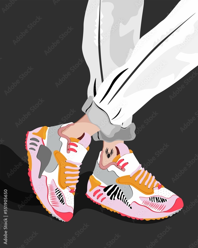 Vertical digital illustration of cartoon legs with cool sneakers Stock ...