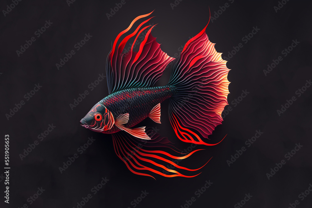 paper craft style illustration beautiful swimming guppy fish with full ...