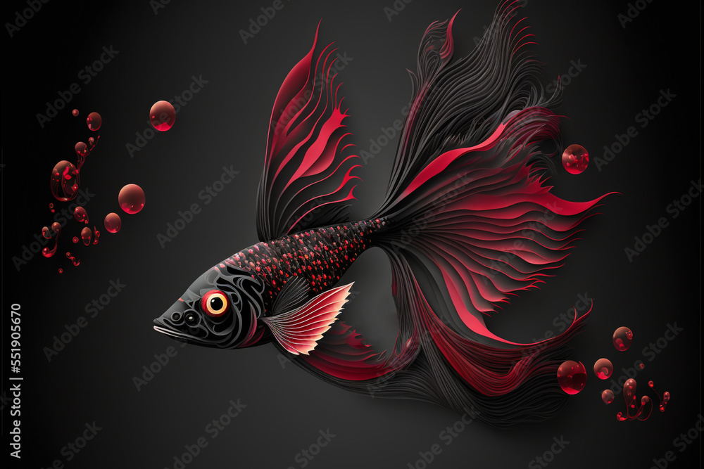 paper craft style illustration beautiful swimming guppy fish with full ...