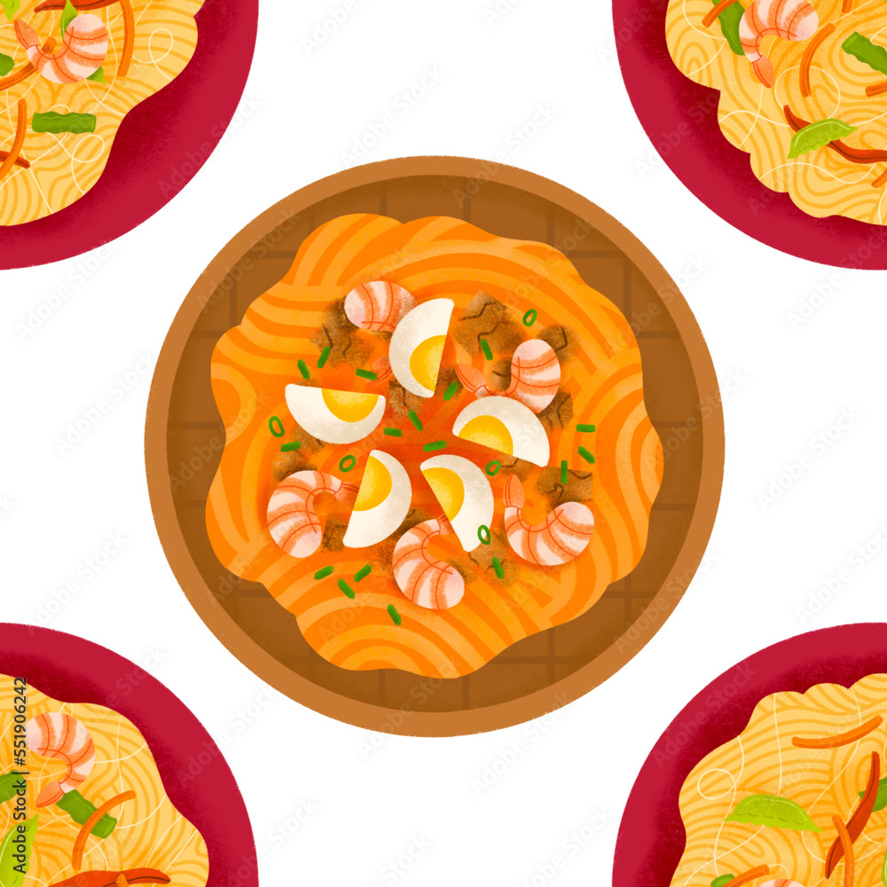 Filipino pansit malabon and pansit bihon noodles illustrated pattern ...