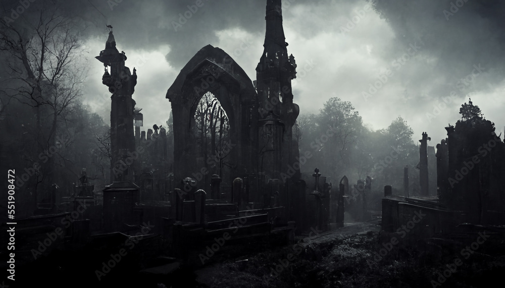 Dark Gothic Cemetery Stock Illustration | Adobe Stock