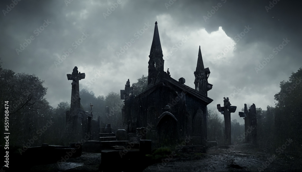Dark Gothic Cemetery Stock Illustration | Adobe Stock