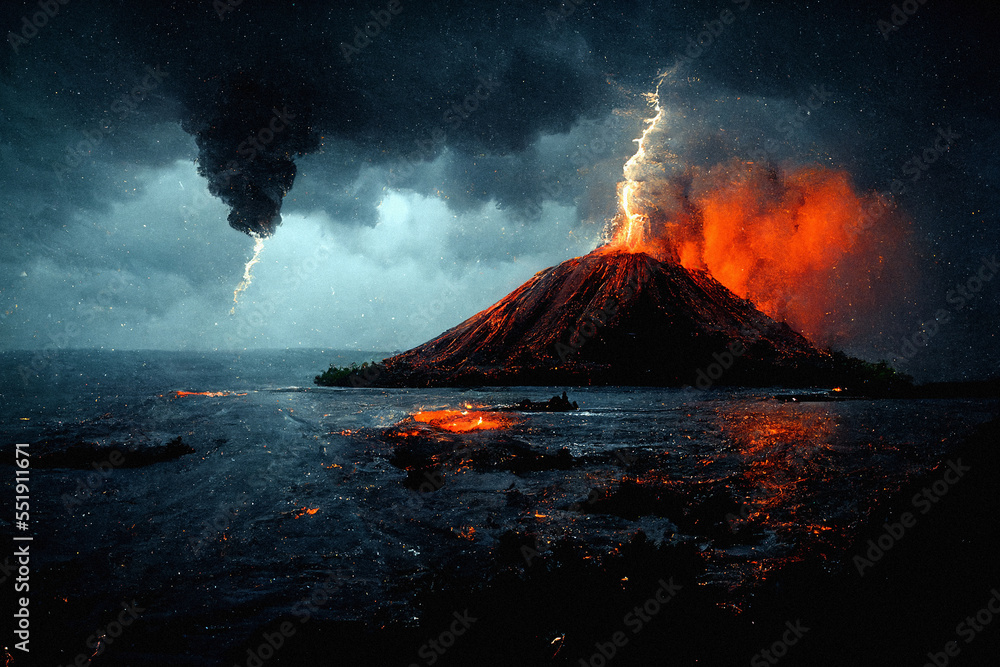 Volcanic Eruption - Generative AI Stock Illustration | Adobe Stock